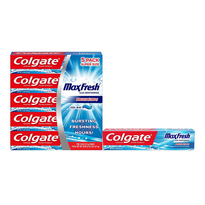 Colgate Max Fresh Toothpaste with Mini Breath Strips, Cool Mint 5-PACK ...
