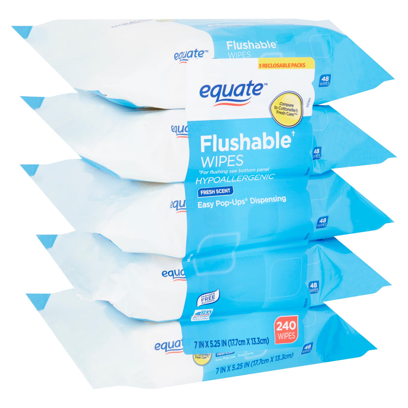 Equate Flushable Wipes Fresh Scent 5-PACK of 48 wipes = 240 total ...